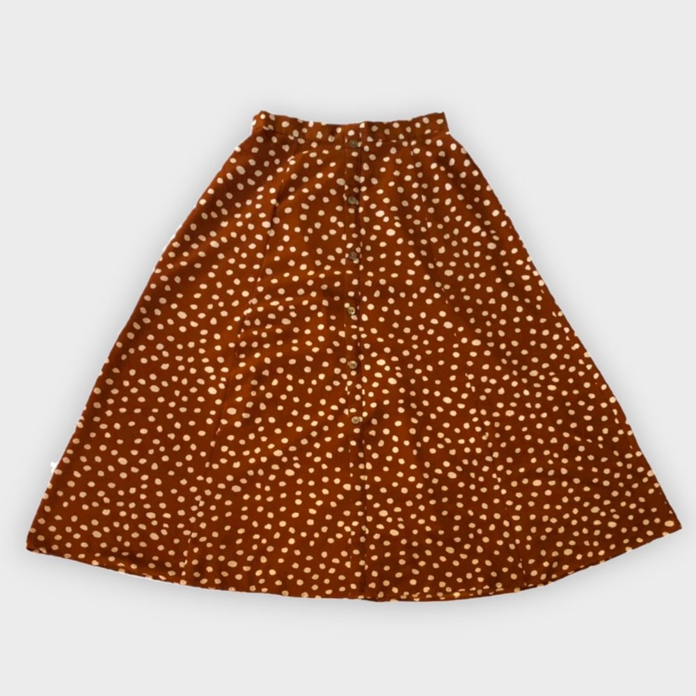 Sara Michelle Brown Rust Colored Polka Dot A Line Max… - Gem